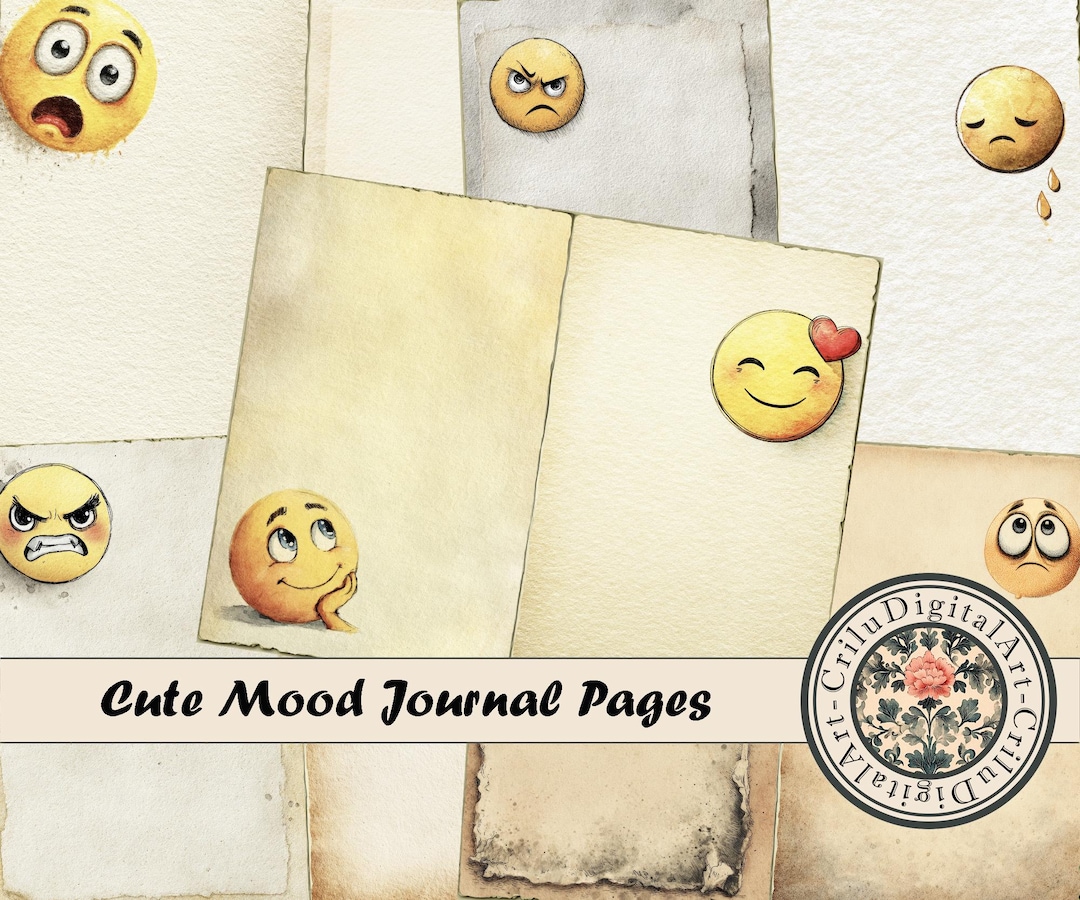 Emoji Junk Journal Pages Printable Kit | Emotional Scrapbook Paper ...