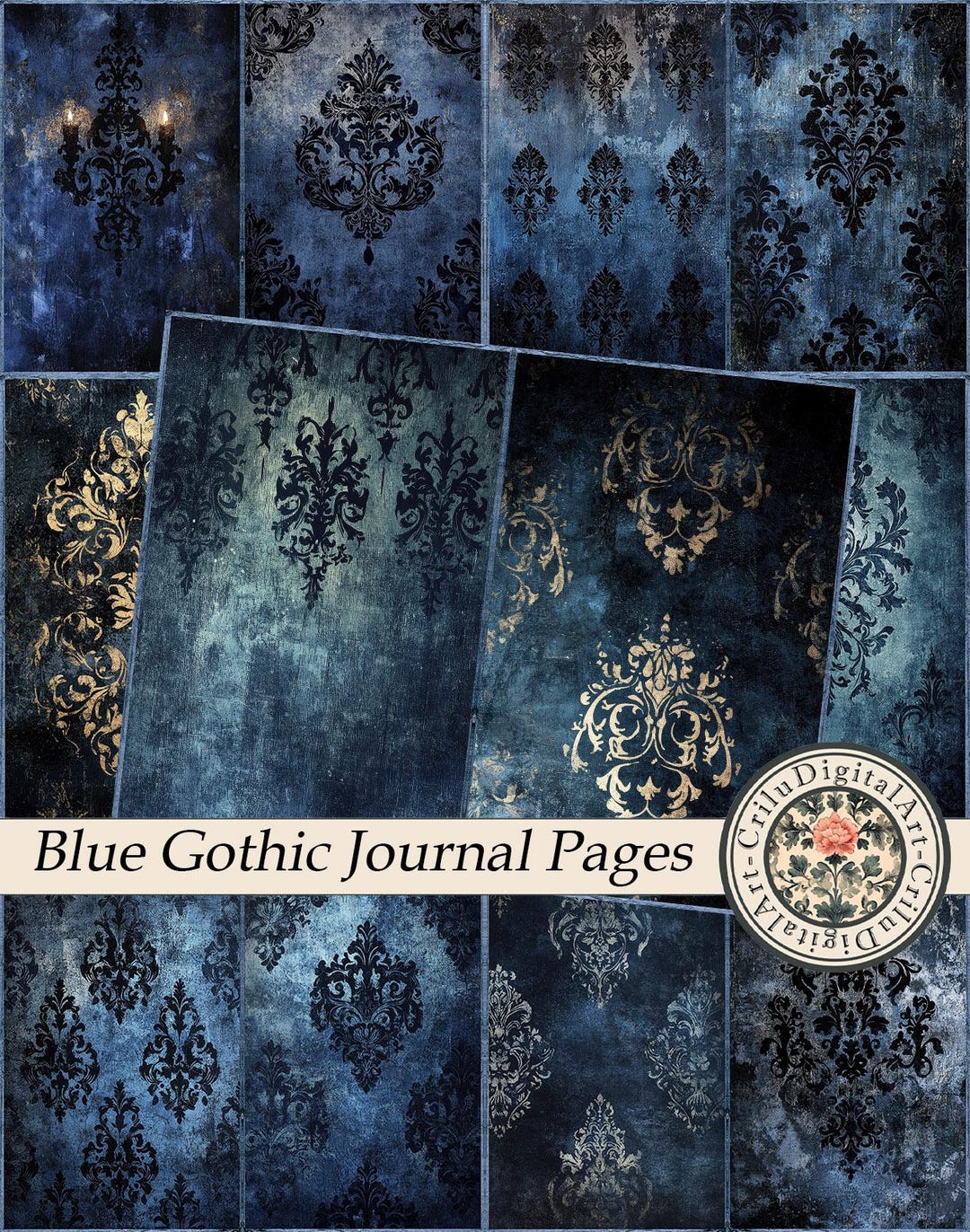 Victorian Gothic Junk Journal Kit, Blue Decoupage Paper & Dark Romance ...