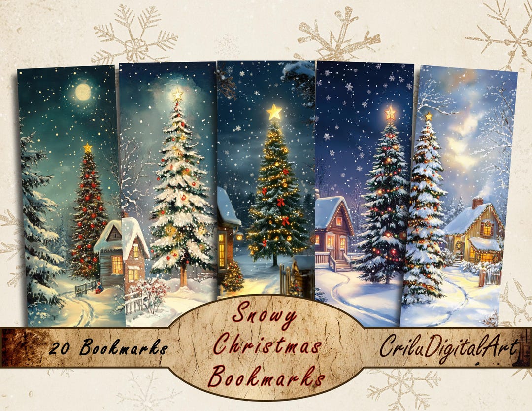 Snowy Christmas Bookmark Png, Printable Unique Bookmarks Set, Holiday ...