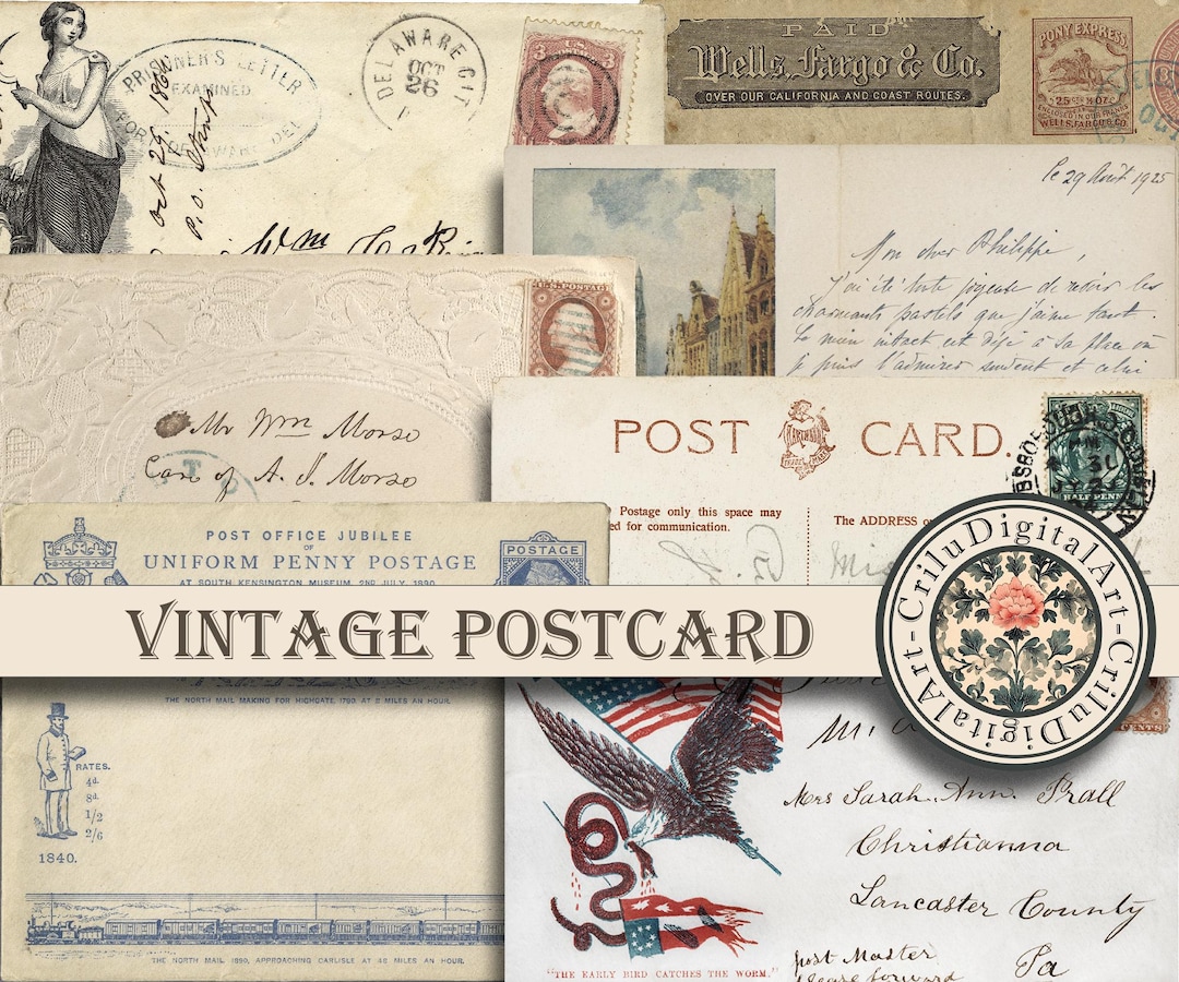 Vintage Postcard Lot, Printable Old Junk Journal Paper, Antique Post ...
