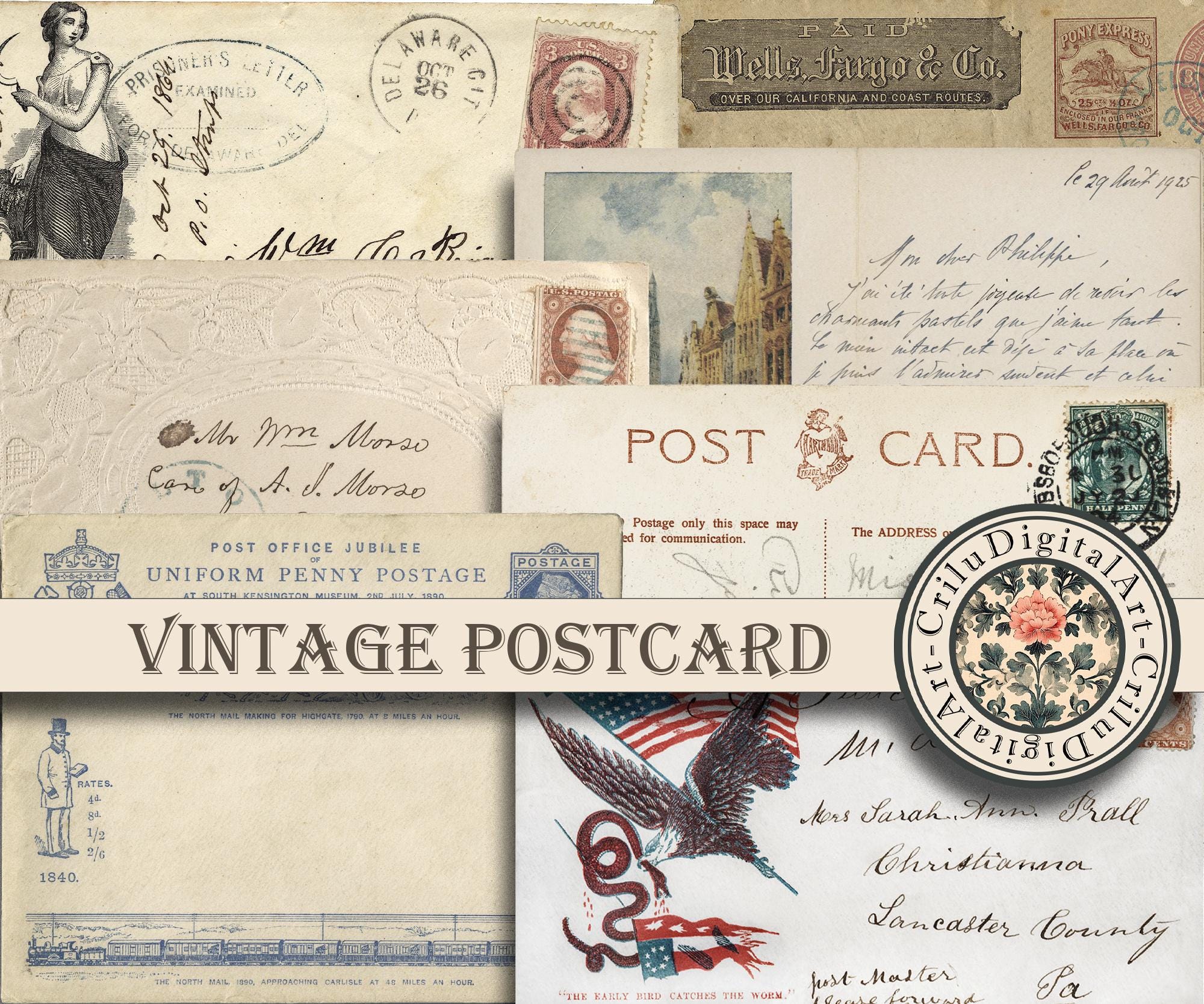 Vintage Postcard Lot, Printable Old Junk Journal Paper, Antique Post ...
