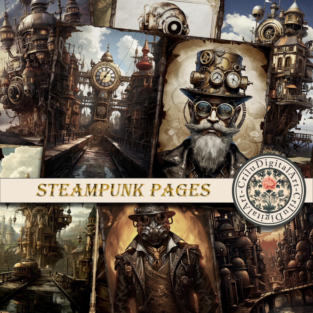 Steampunk Characters Printable Ephemera Scrapbook Pages, Fantasy ...