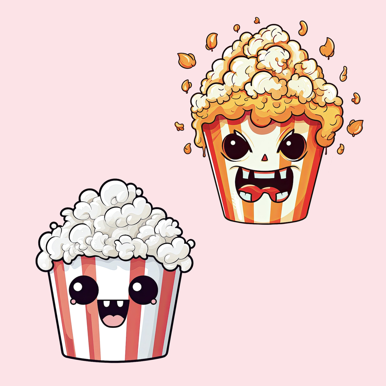 Halloween Kawaii Popcorn Scary Popcorn Clipart Frightening - Etsy