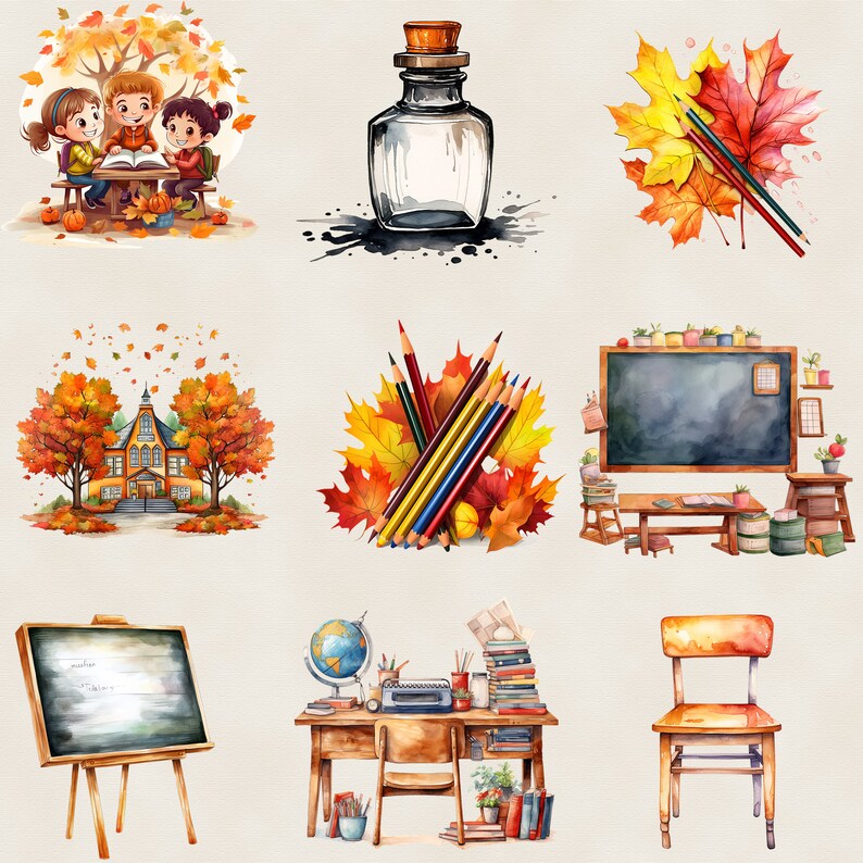 Classroom Chalkboard Clipart With School Bus Design,instant Download - Etsy