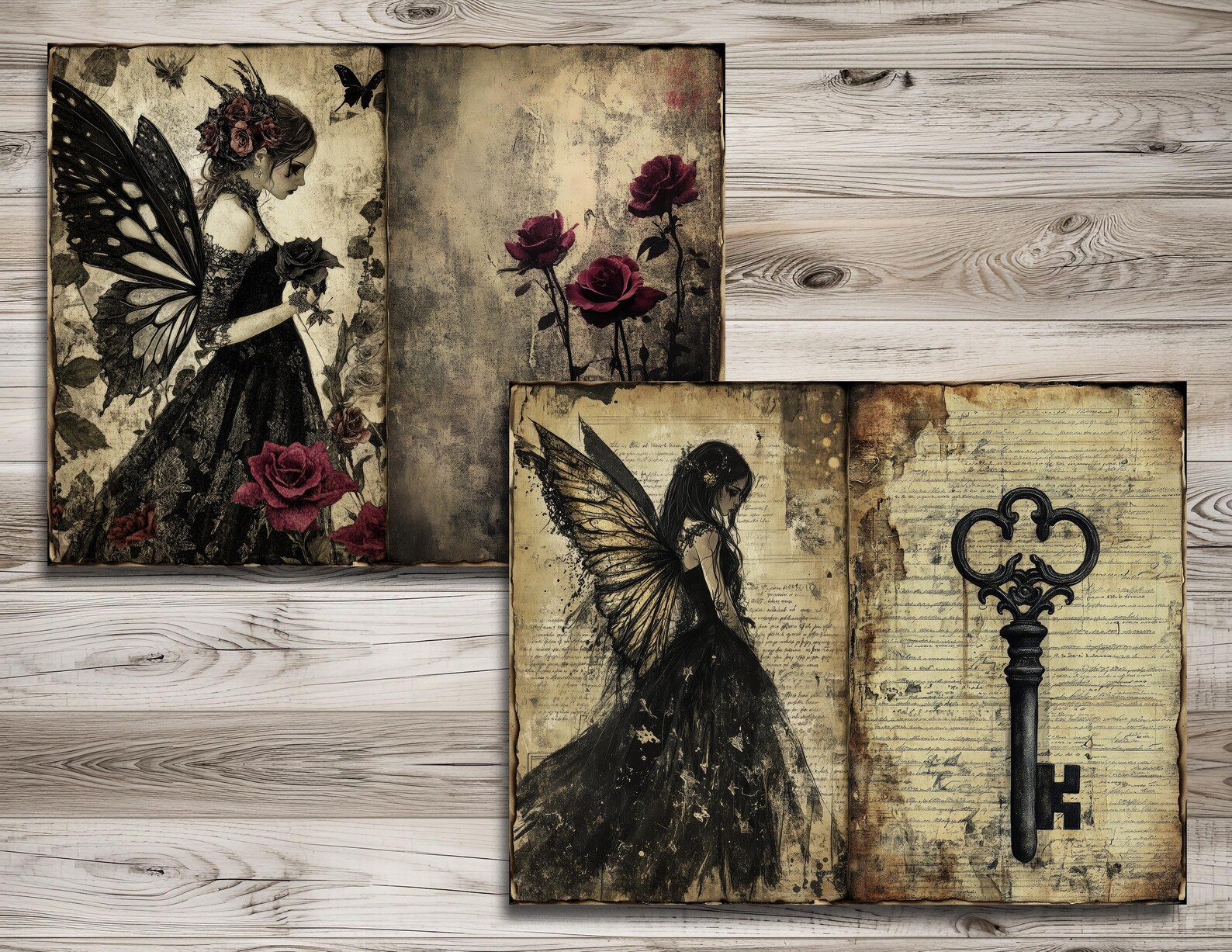 Dark Gothic Fairy Junk Journal Pages, Grunge Fantasy Digital Paper ...