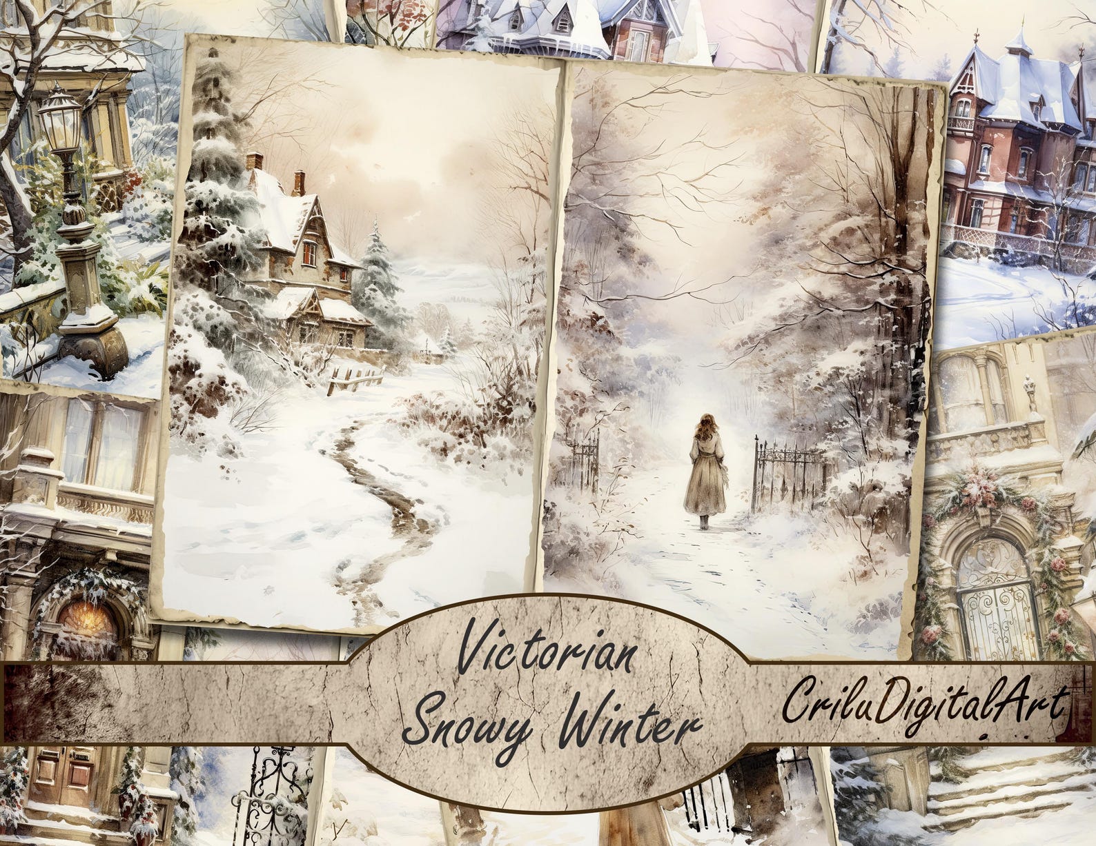 Victorian Winter Junk Journal Pages, Snowy Background Inserts, Winter ...