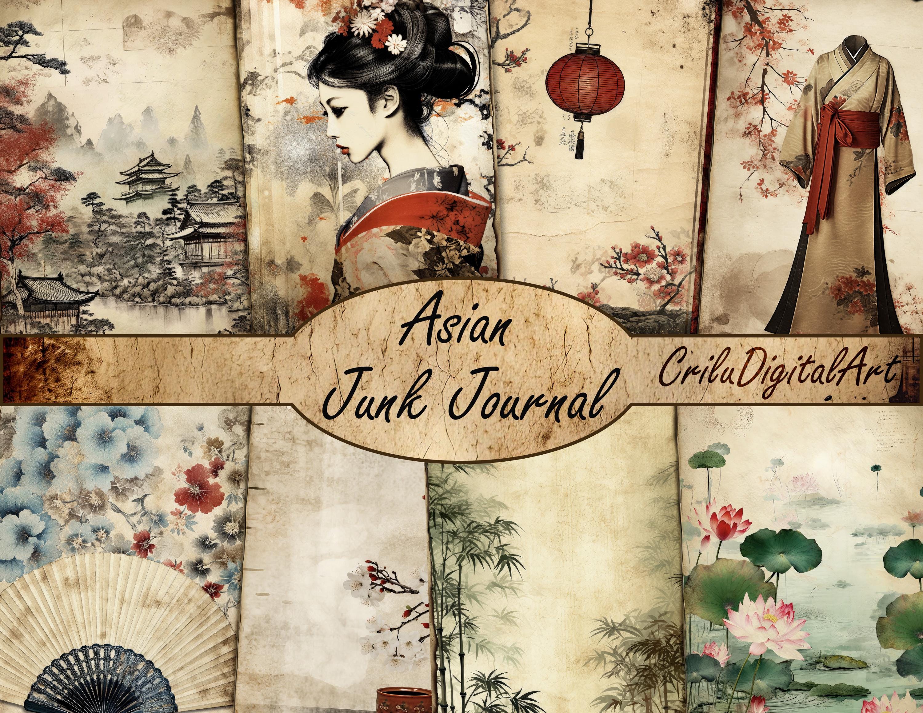Vintage Japanese Junk Journal Printable, Asian Digital Scrapbook Pages ...