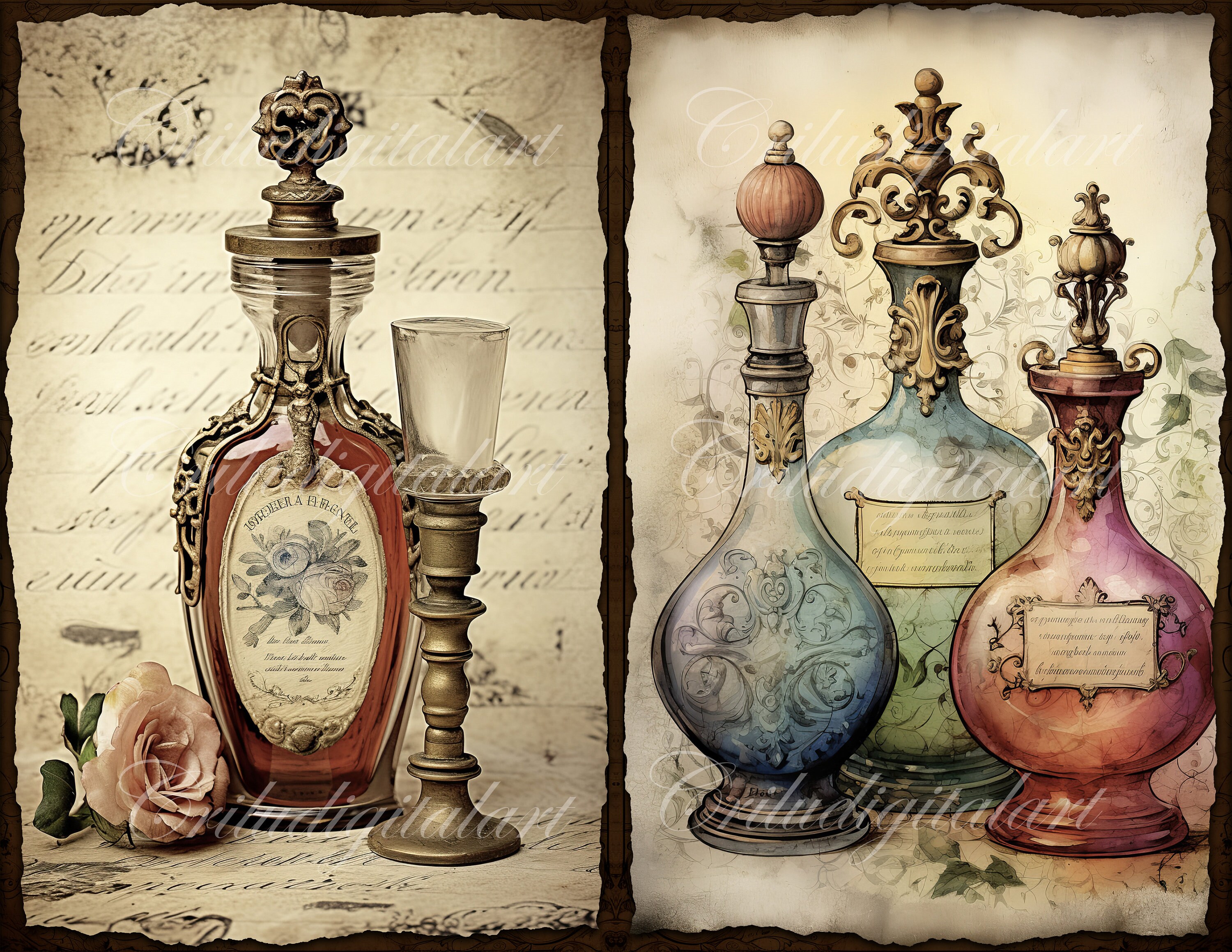 Victorian Perfume Bottles Junk Journal Pages: Antique Scent Ephemera ...