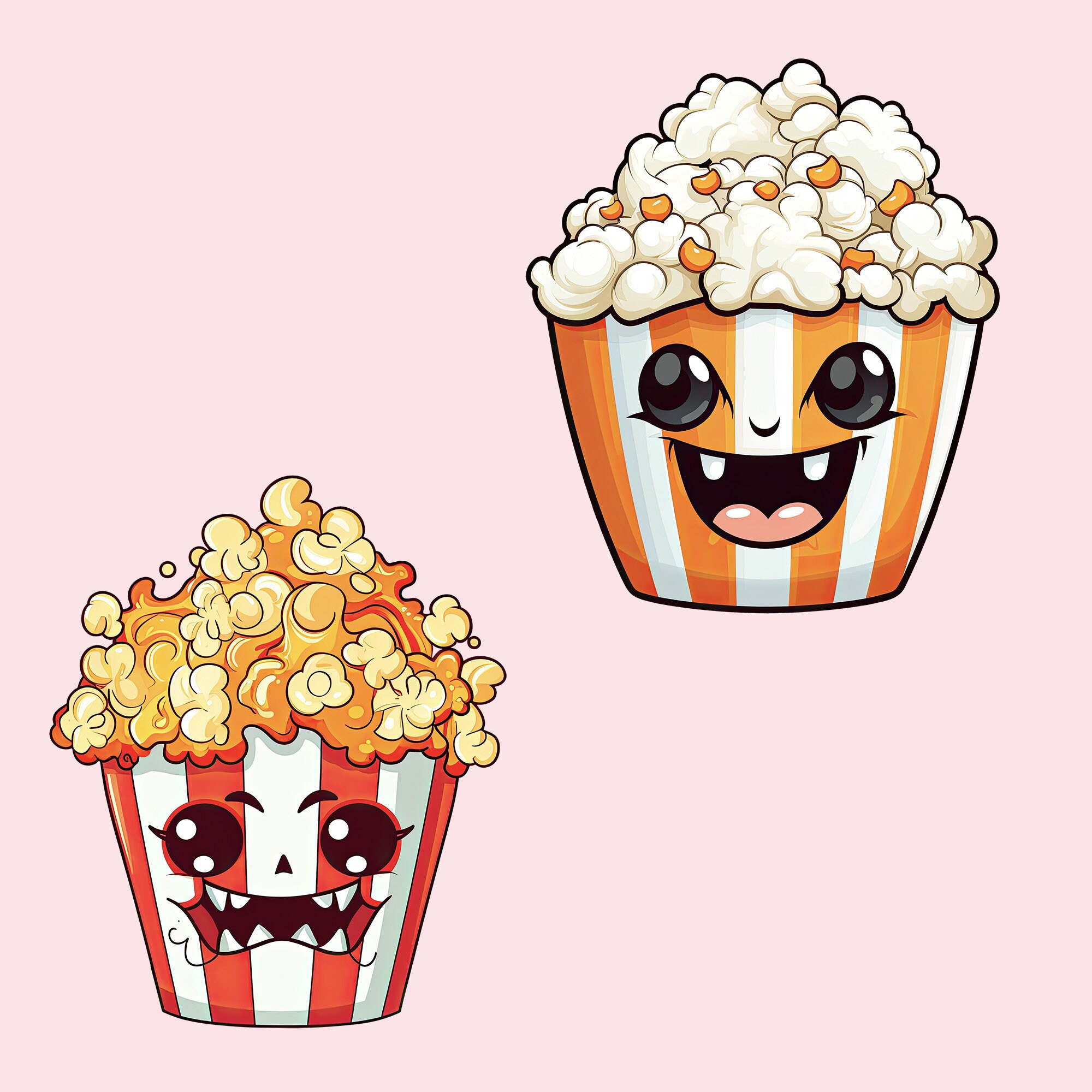 Halloween Kawaii Popcorn Scary Popcorn Clipart Frightening - Etsy
