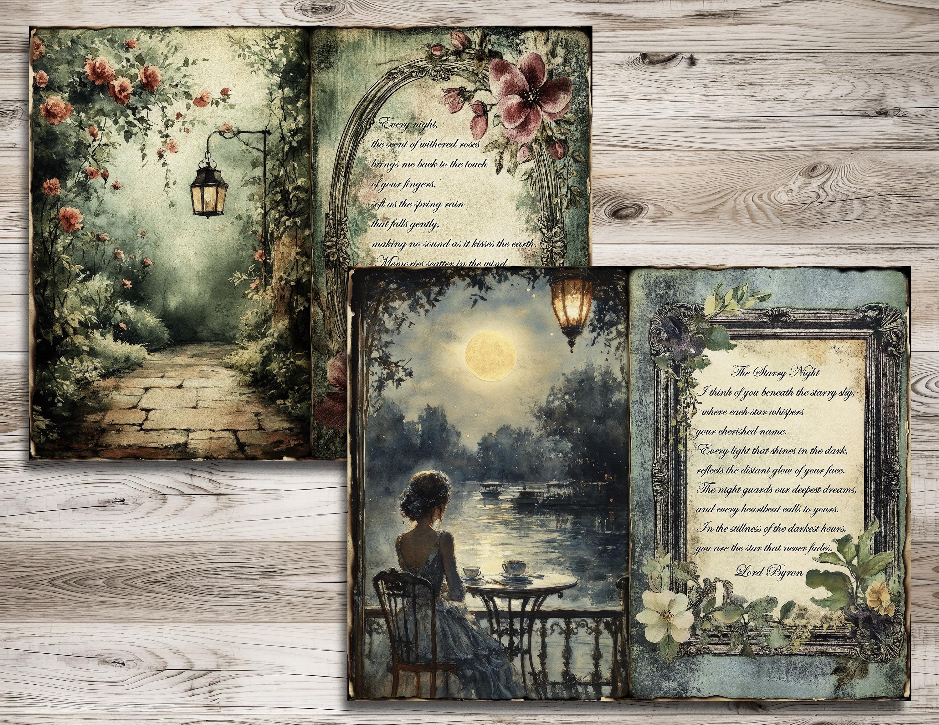 Romantic Vintage Poetry Junk Journal Pages, Antique Style Love Poems ...