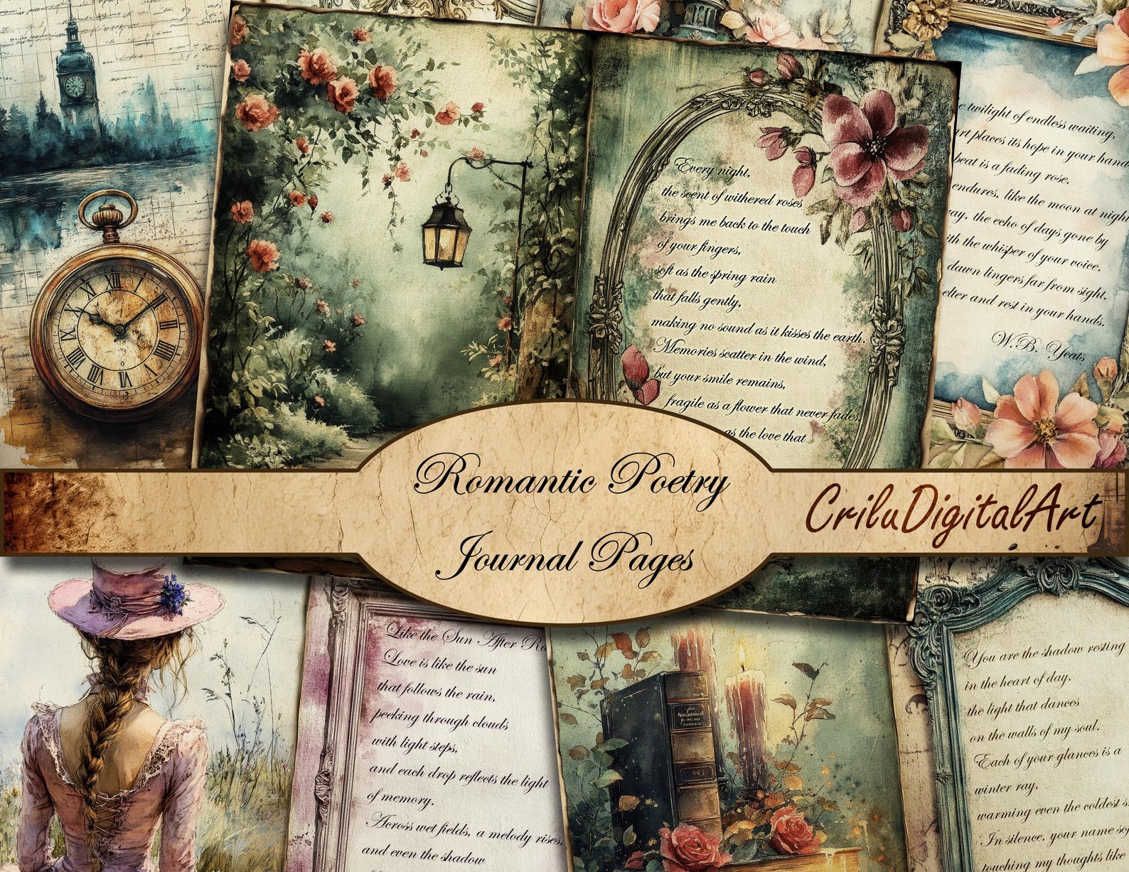 Romantic Vintage Poetry Junk Journal Pages, Antique Style Love Poems ...