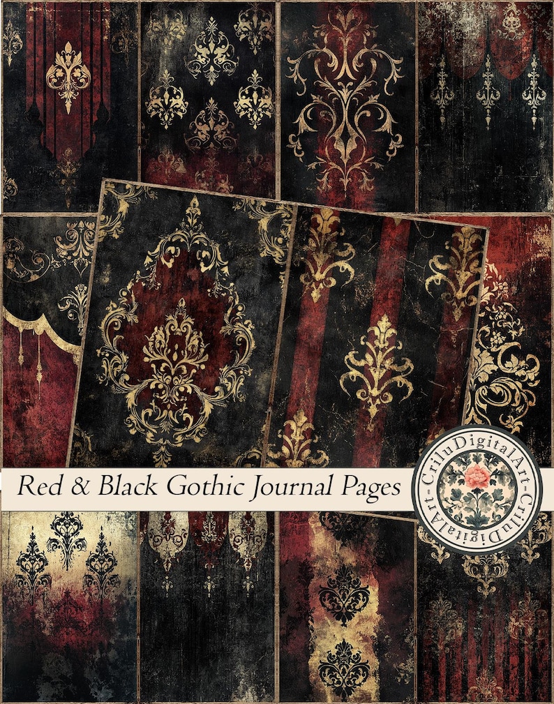 Victorian Gothic Junk Journal Kit, Red and Black Decoupage Paper & Dark ...