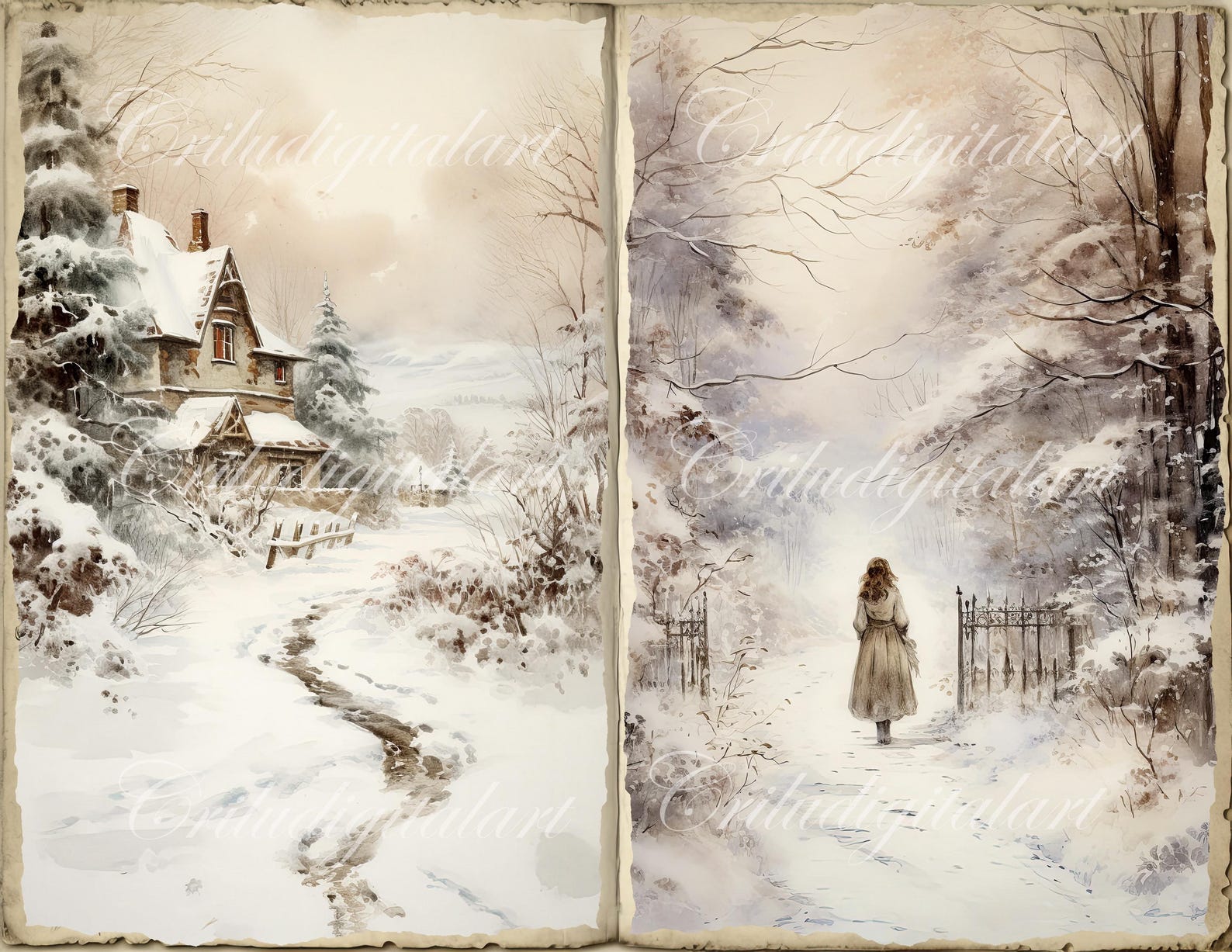 Victorian Winter Junk Journal Pages, Snowy Background Inserts, Winter ...