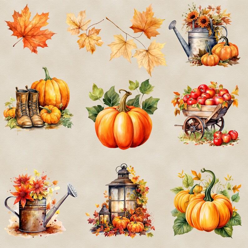 Watercolor Fall Decor Clipart, Watercolor Autumn, Autumn Leaves, Cob ...