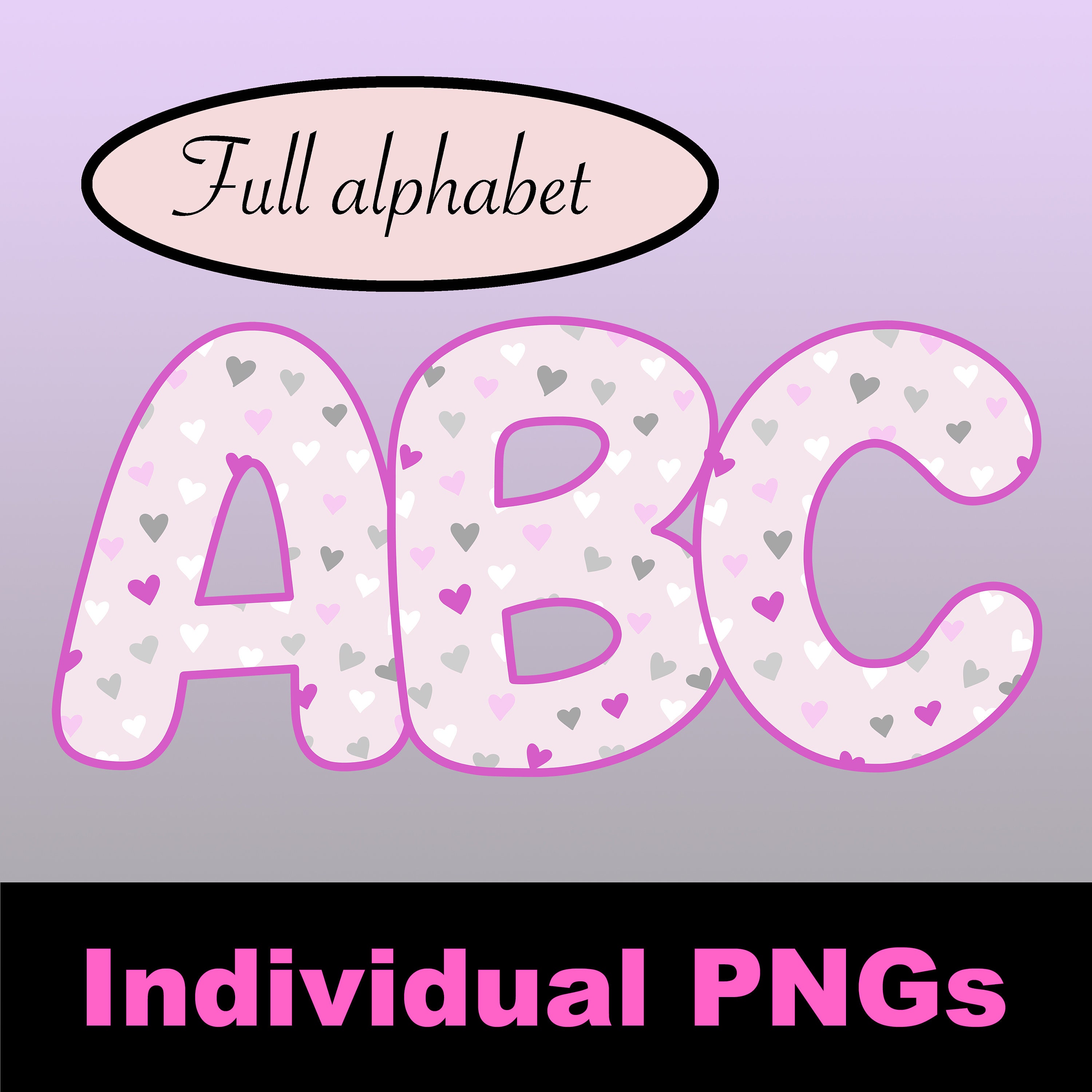 Alphabet Letters and Numbers Png, Png Bundle ,purple Hearts Letters Png ...