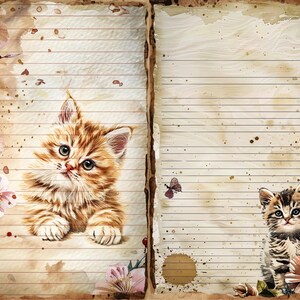 Cute Cats Junk Journal Lined Pages,watercolor Writing Paper Printable ...