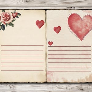 Love Letter Writing Paper, Romantic Heart Junk Journal Pages, Valentine ...