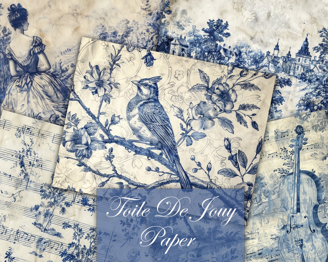 Blue Toile De Jouy Decoupage Papers,french Toile Scrapbook Album Kit ...