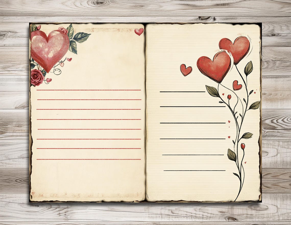 Romantic Heart Stationery, Vintage Love Letter Paper (digital Download ...