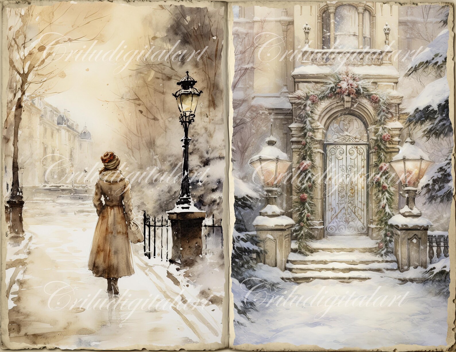 Victorian Winter Junk Journal Pages, Snowy Background Inserts, Winter ...