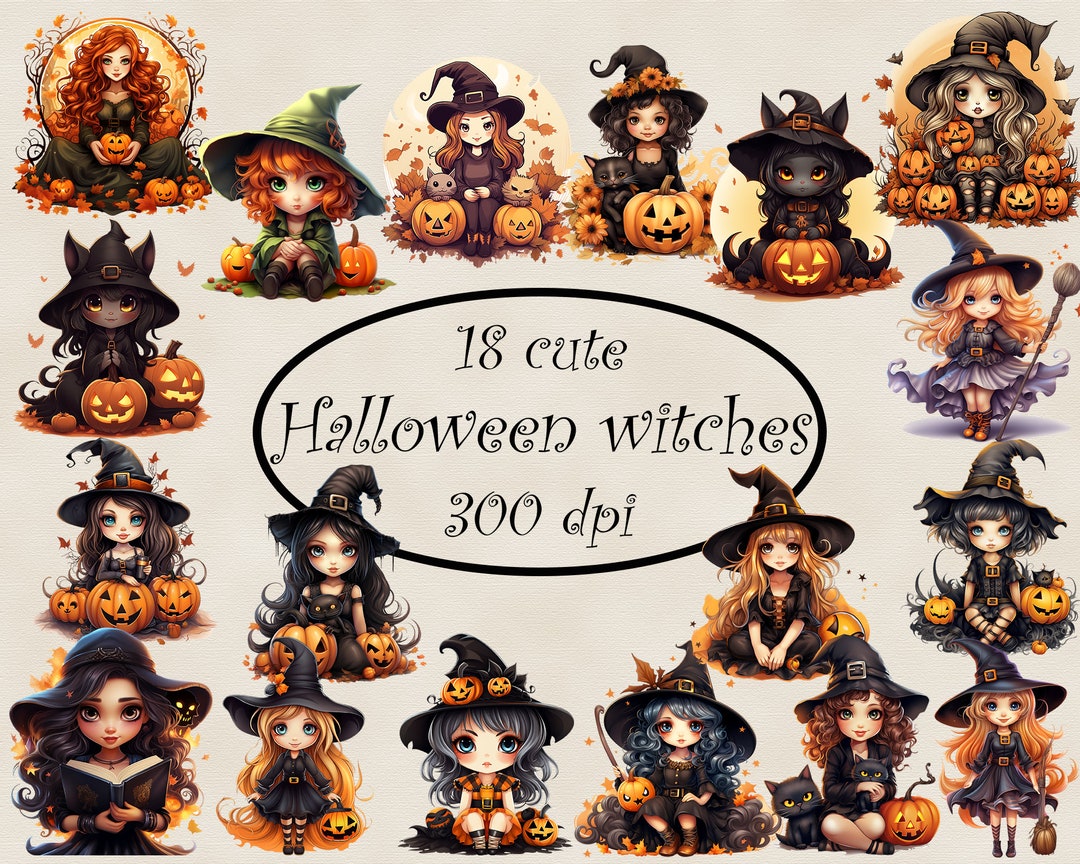Cute Witch Clipart, Halloween Graphics, Junk Journal (digital Download ...