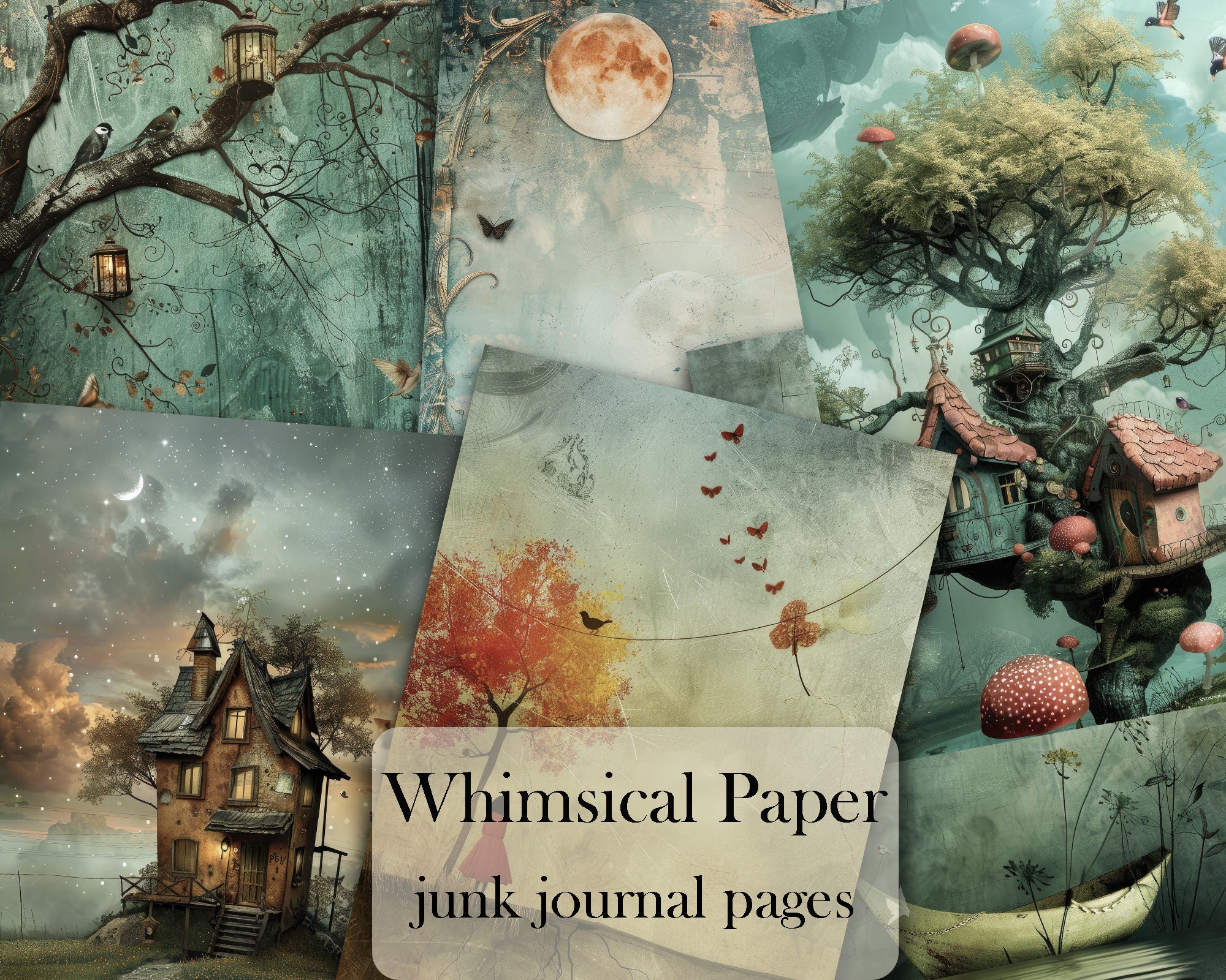Pop Surrealism Art Pages,fantasy Notebook Paper,quirky Junk Journal Kit ...