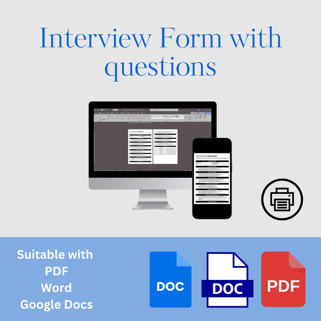 Interview Question Sheet - Editable PDF Template for Recruiters and ...