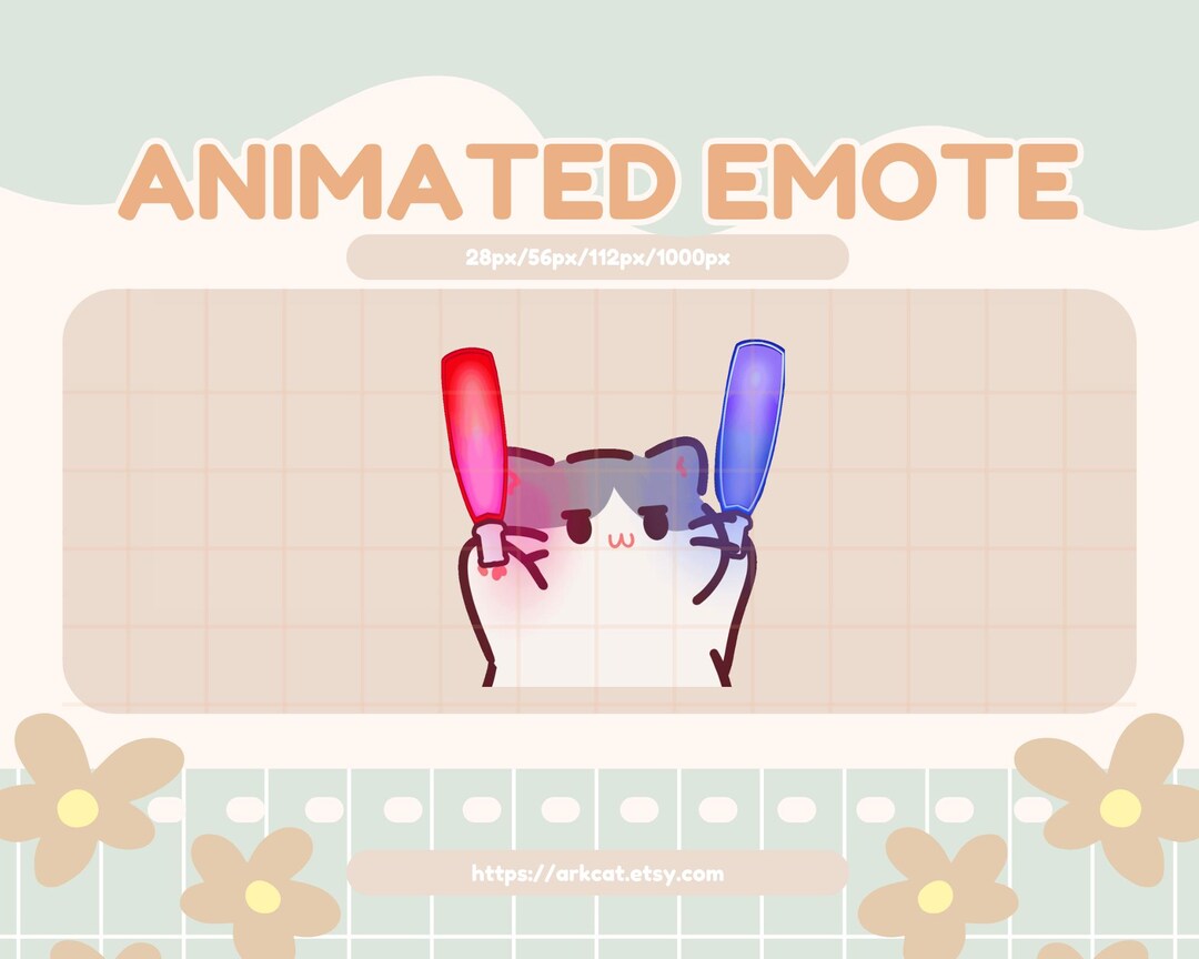 Cheer Emote – Gray and White Cat Holding Light Sticks for Twitch ...