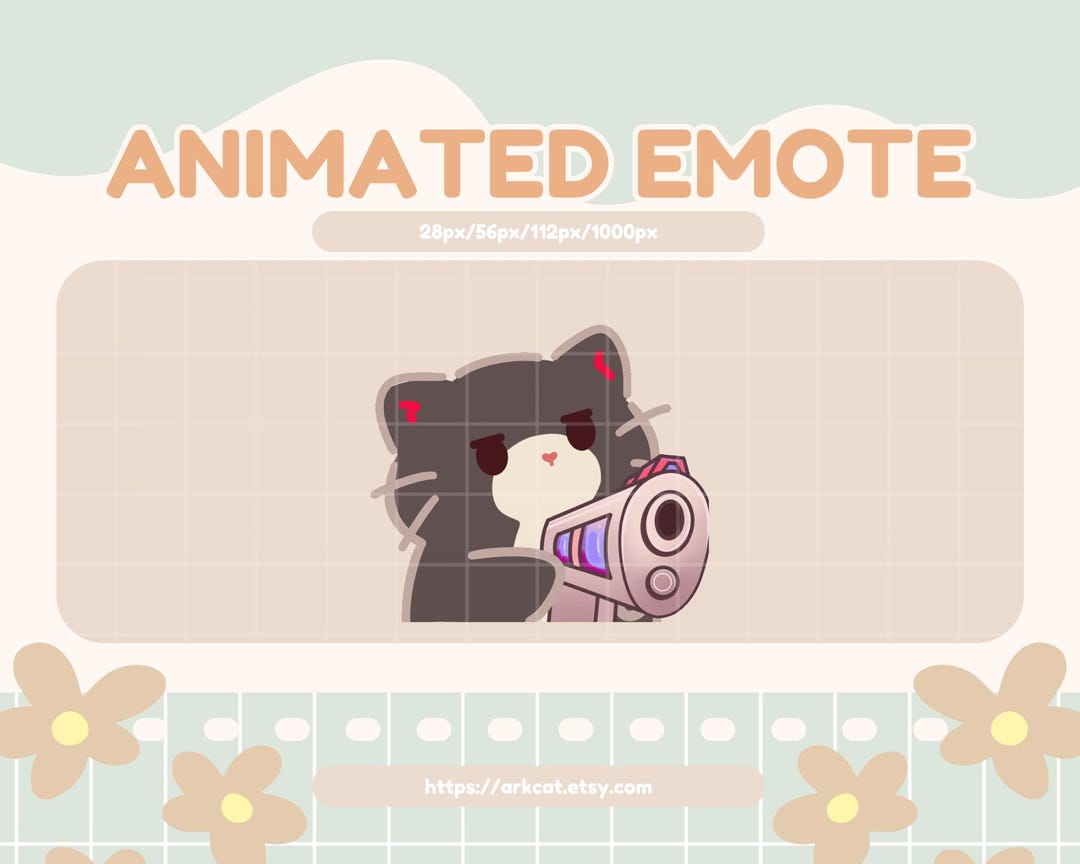 Animated Gun Emote Cute Tuxedo Cat Pointing a Gun for Twitch, Discord ...