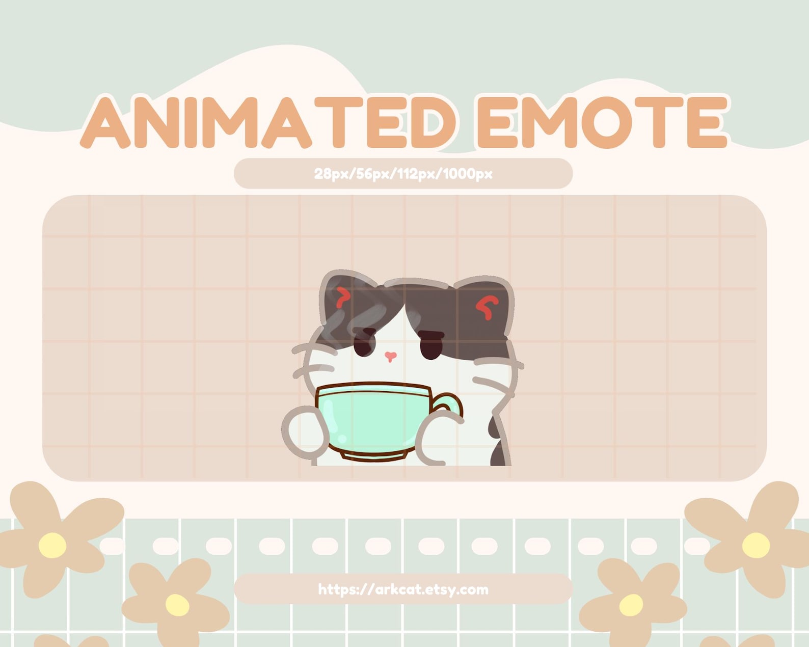 Animated Coffee Emote: Black and White Cat Sipping Coffee (digital ...