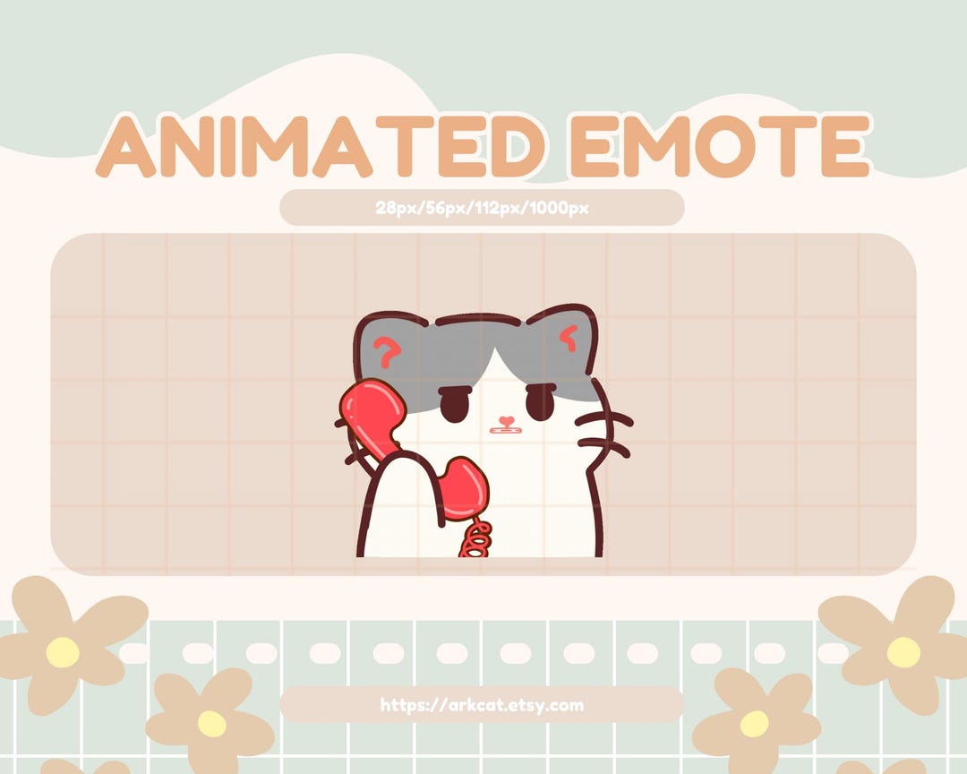 Animated Telephone Emote – Cute Gray and White Cat Answering a Call for ...