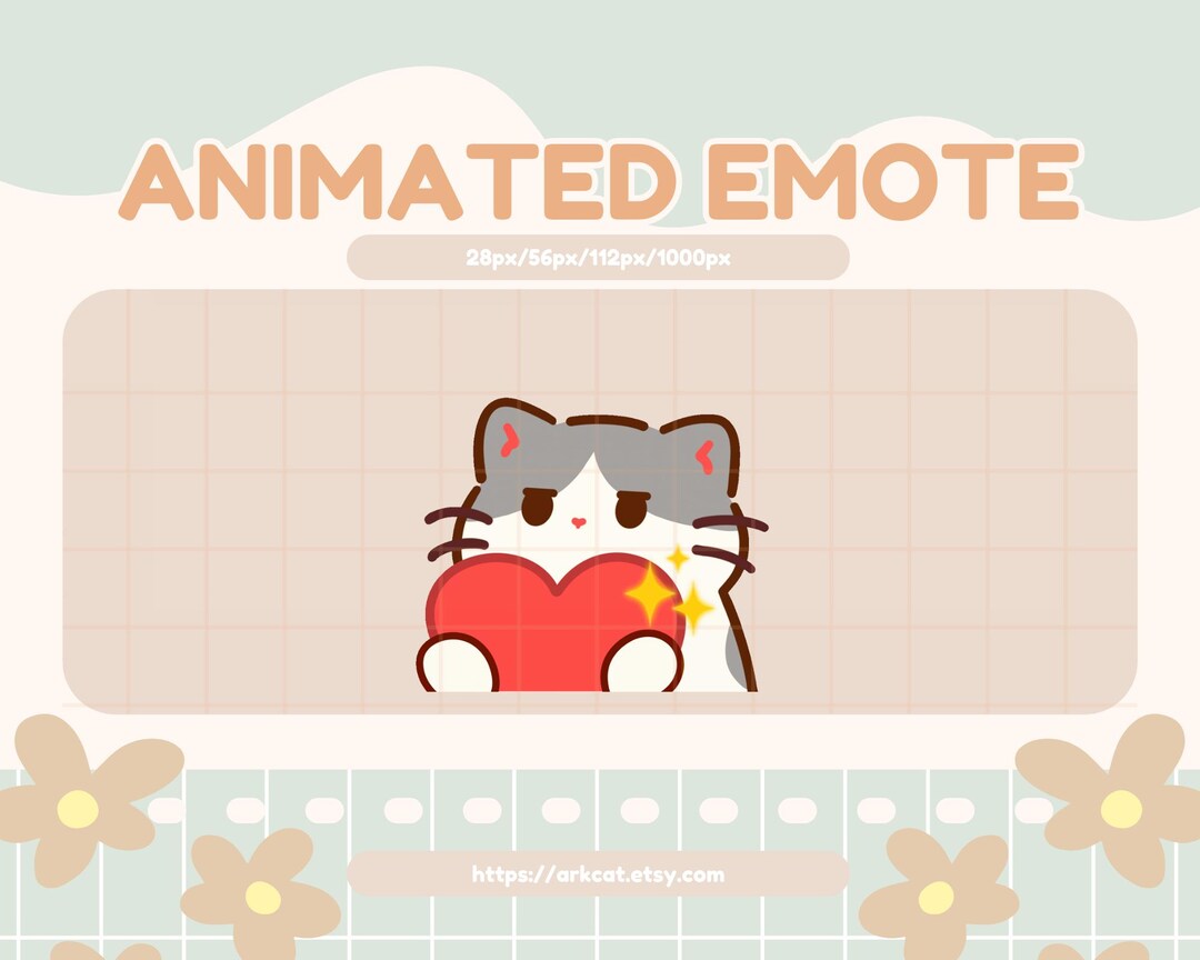 Animated Emote Heart Hug – Cute Gray and White Cat Hugging a Heart for ...