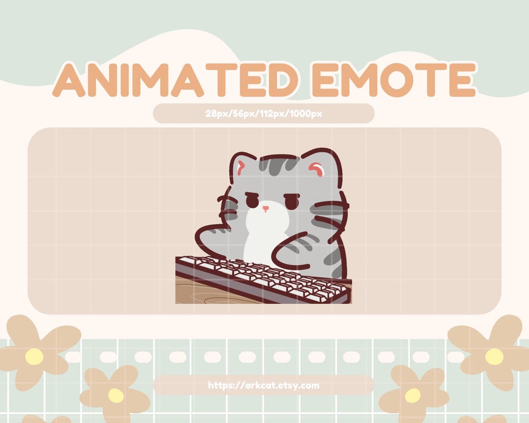 Animated Emote Cute Cat - A Gray Cat Busy Typing on a Keyboard Emote ...