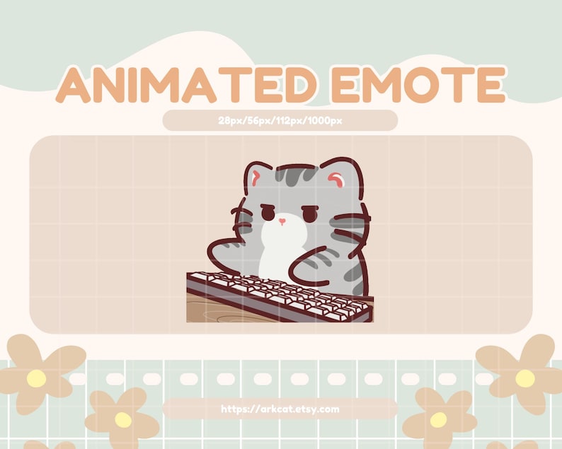 Animated Emote Cute Cat - A Gray Cat Busy Typing on a Keyboard Emote ...