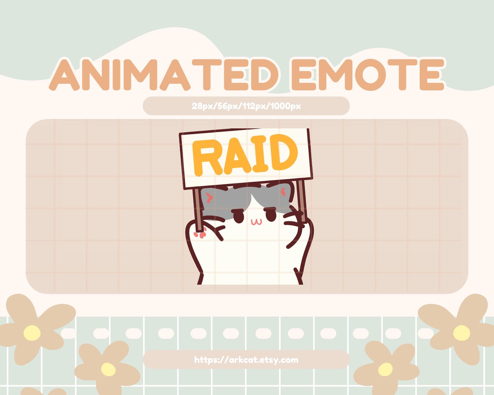 Raid Emote – Cute Gray and White Cat Holding RAID Banner | Twitch ...