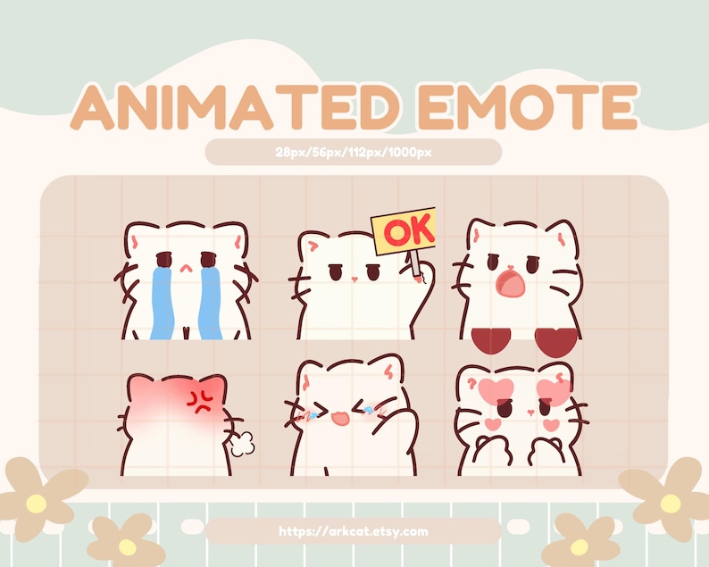 Animated Cute White Cat Emote Pack – 6 Emotes for Twitch, Discord and ...