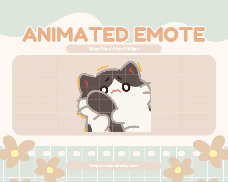 Scared Animated Cat Emote – Cute Black and White Cow Cat Shrinking in ...
