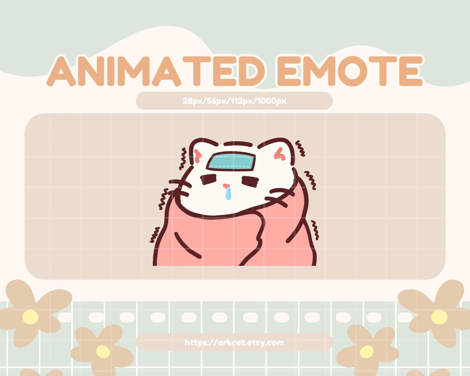 Sick Animated Emote Cute Cat - White Cat Having a Fever Covered on ...