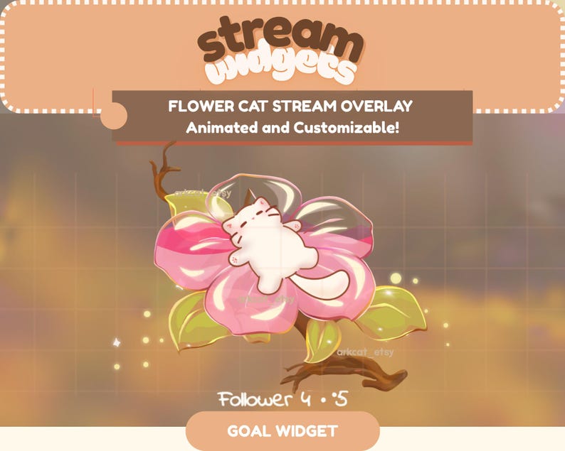 Cozy Flower Cat Stream Goal Widget – Animated Overlay for Twitch OBS ...