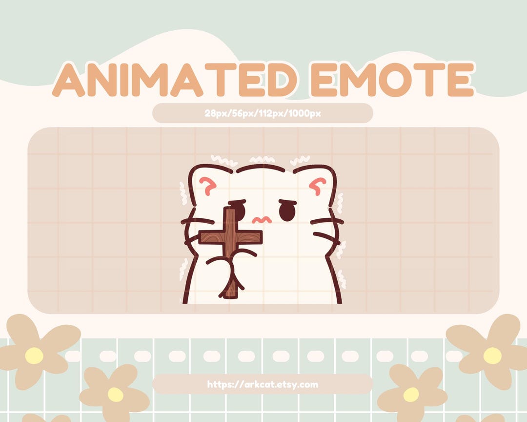 Animated Emote – Scared White Cat Holding Cross (twitch, Discord GIF ...