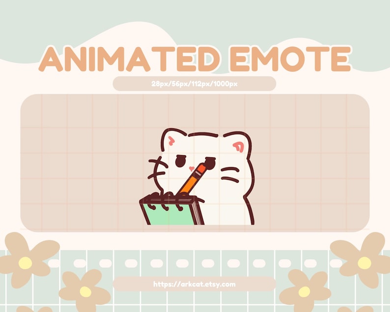 White Cat Taking Notes Emote – Writing Intensely and Nodding Animated ...