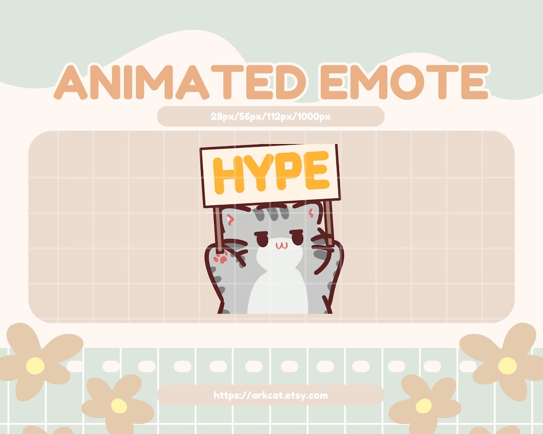 Gray Cat Hype Emote – Kawaii Animated Jumping Cat With Hype Banner for ...
