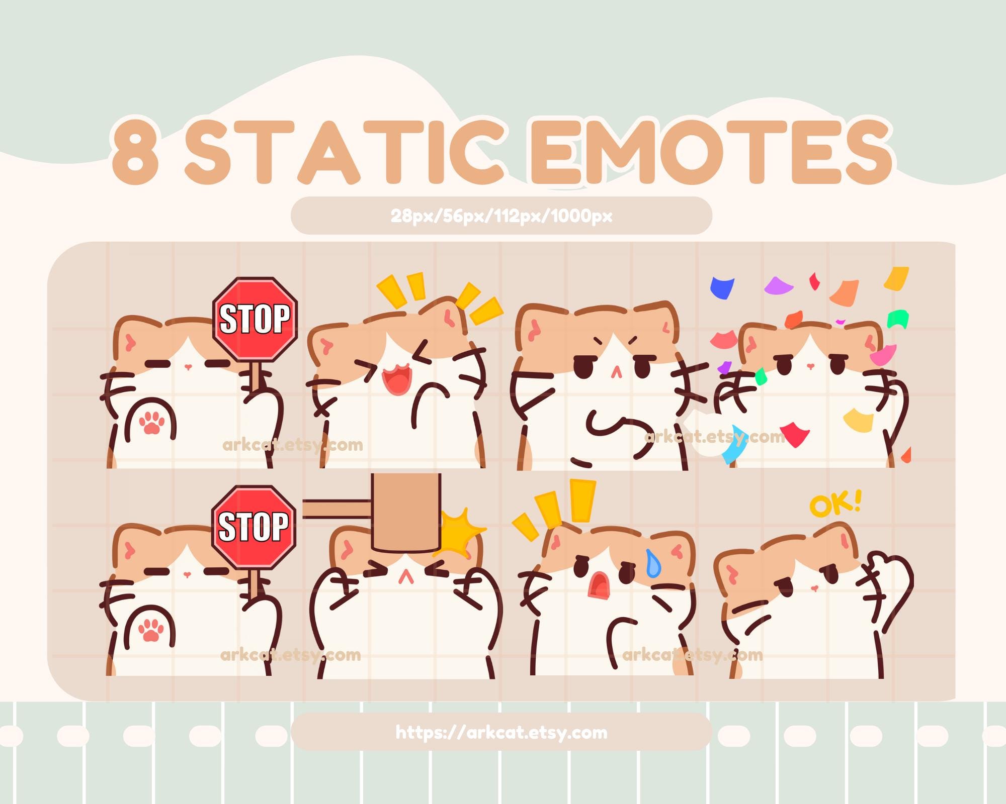 8 Pack Static Orange White Cat Emotes – Twitch, Discord & Youtube Cute ...