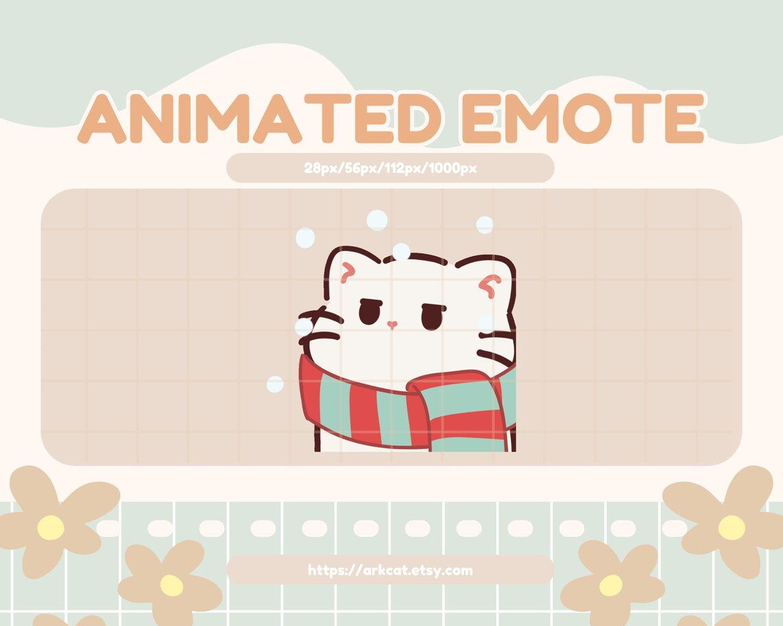 Snow Catching Animated Emote – Cute White Cat in Scarf Winter Twitch ...