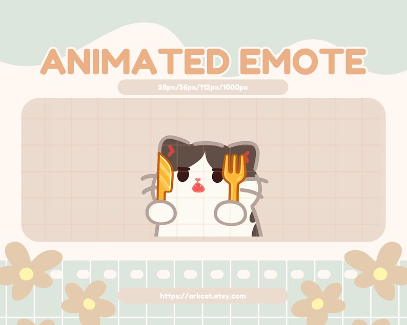 Hungry Animated Emote – Cute Black and White Cat With Fork and Knife ...