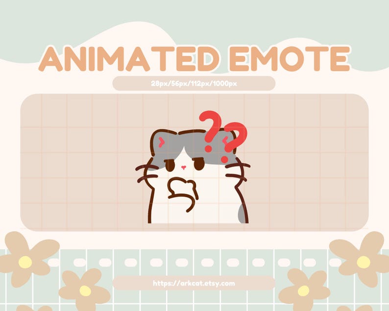 Animated Confused Emote – Cute Gray and White Cat With Question Mark ...