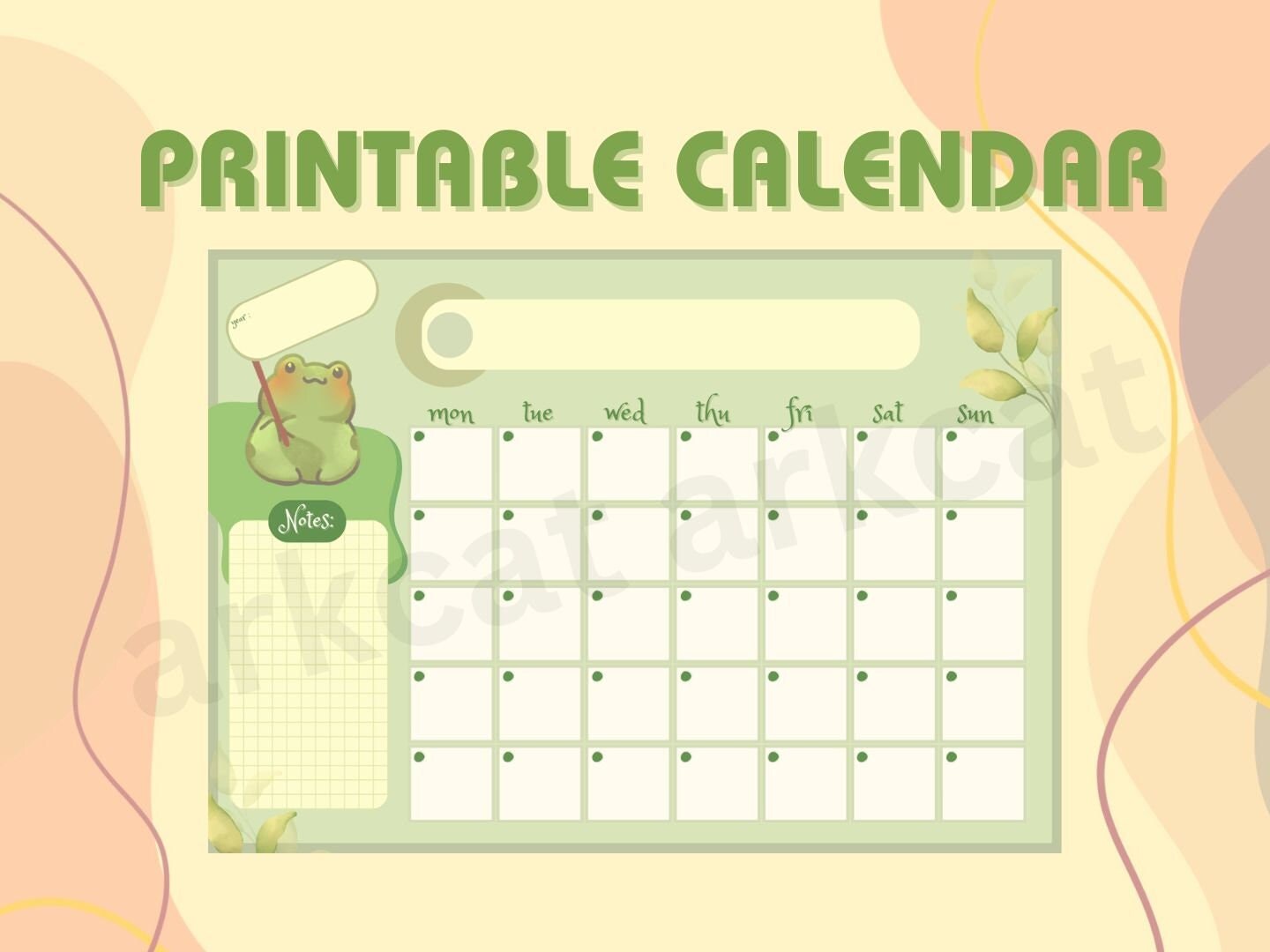 PRINTABLE A4 / 8.3 X 11.7 Undated Monthly Calendar Digital Download ...