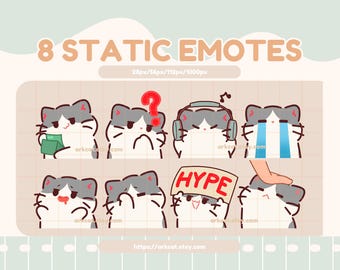 Gray Cat Emote Pack – 8 Cute Static Cat Emotes for Twitch, Discord ...