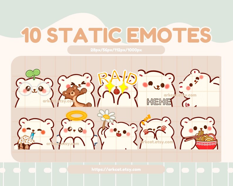 10-pack Static Emote Set – Cute Polar Bear Emotes Bundle | Twitch ...