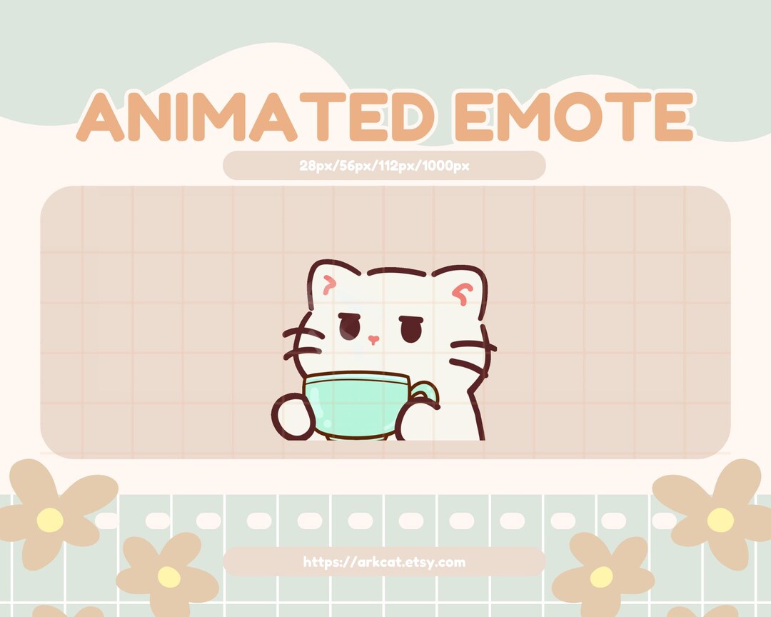Coffee Cat Emote – White Cat Sipping Coffee Animated Emote for Twitch ...